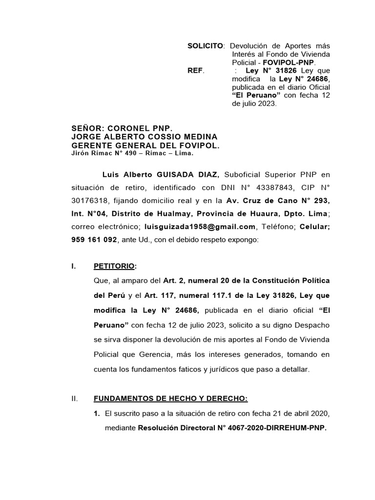 JMO SOLICITO Fovipol PNP | PDF | Gobierno