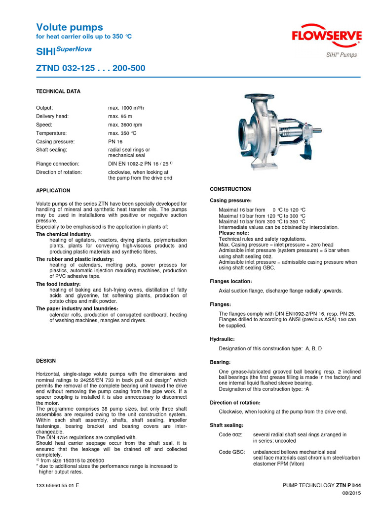 SIHI ZTND Pump Specifications Manual | PDF | Pump | Bearing (Mechanical)