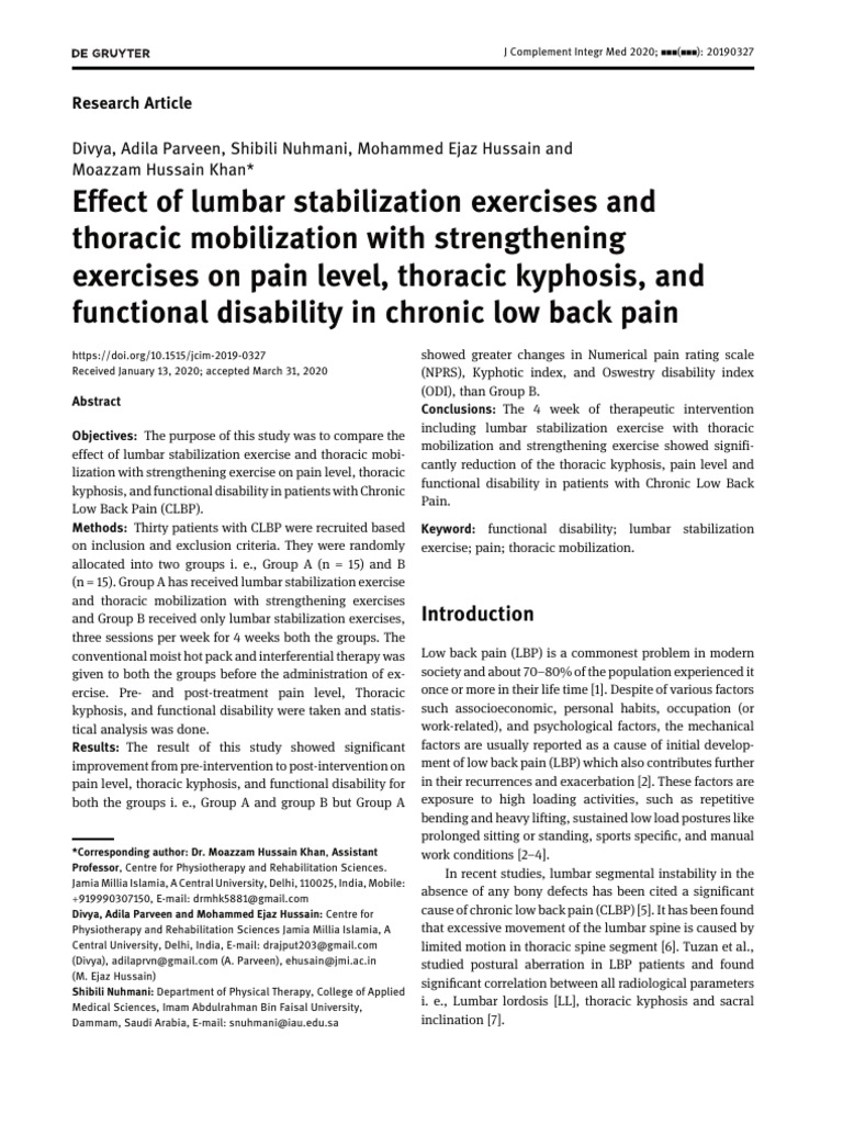 Effect of Lumbar Stabilization Exercises and Thoracic Mobilizati 2020 ...