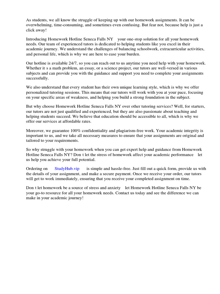 Homework Hotline Seneca Falls Ny | PDF