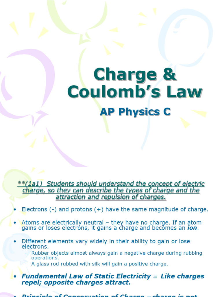 Charge and Coulombs Law | PDF | Electric Charge | Force