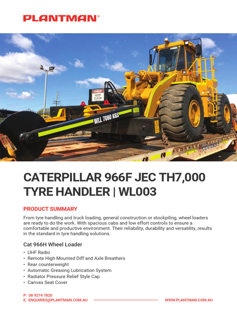 Caterpillar 966F JEC TH7000 Tyre Handler - WL003 | PDF | Truck | Loader ...