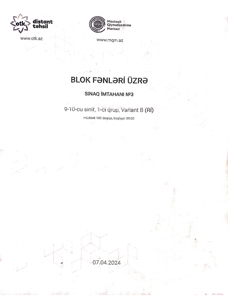 Kainat-OTK 10cu Sinif I Qrup Rİ (07.04.24) | PDF