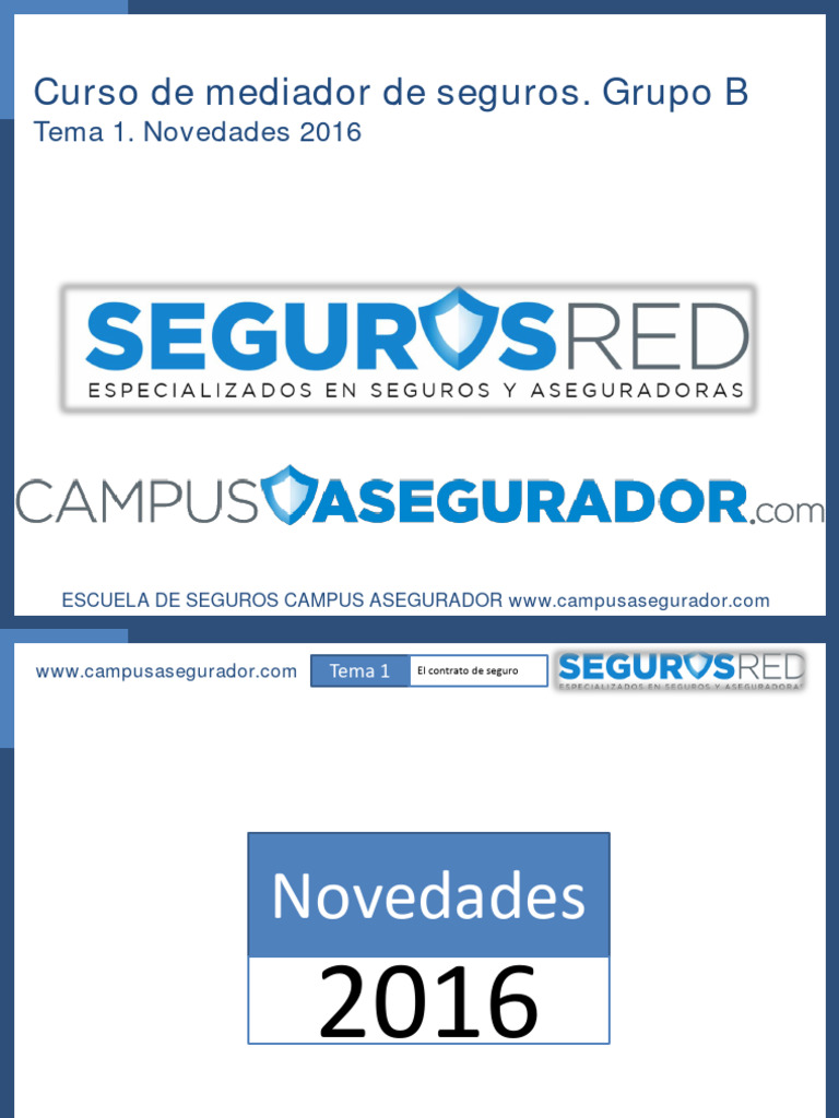 Curso de mediador de seguros GRUPO B - Módulo I - Tema 1. Novedades 2016 | PDF | Seguro | Reaseguro