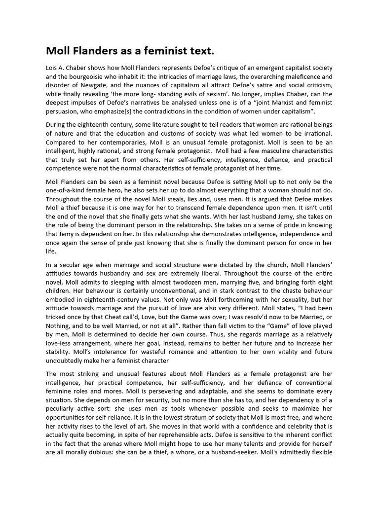 Moll Flanders As A Feminist Text | PDF | Feminism | Gender Studies