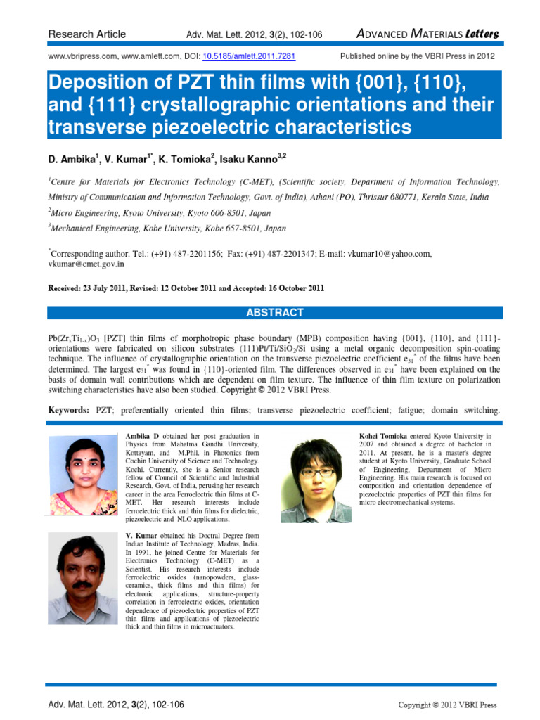 Deposition of PZT Thin Films With (001), (110) ,And (111 ...