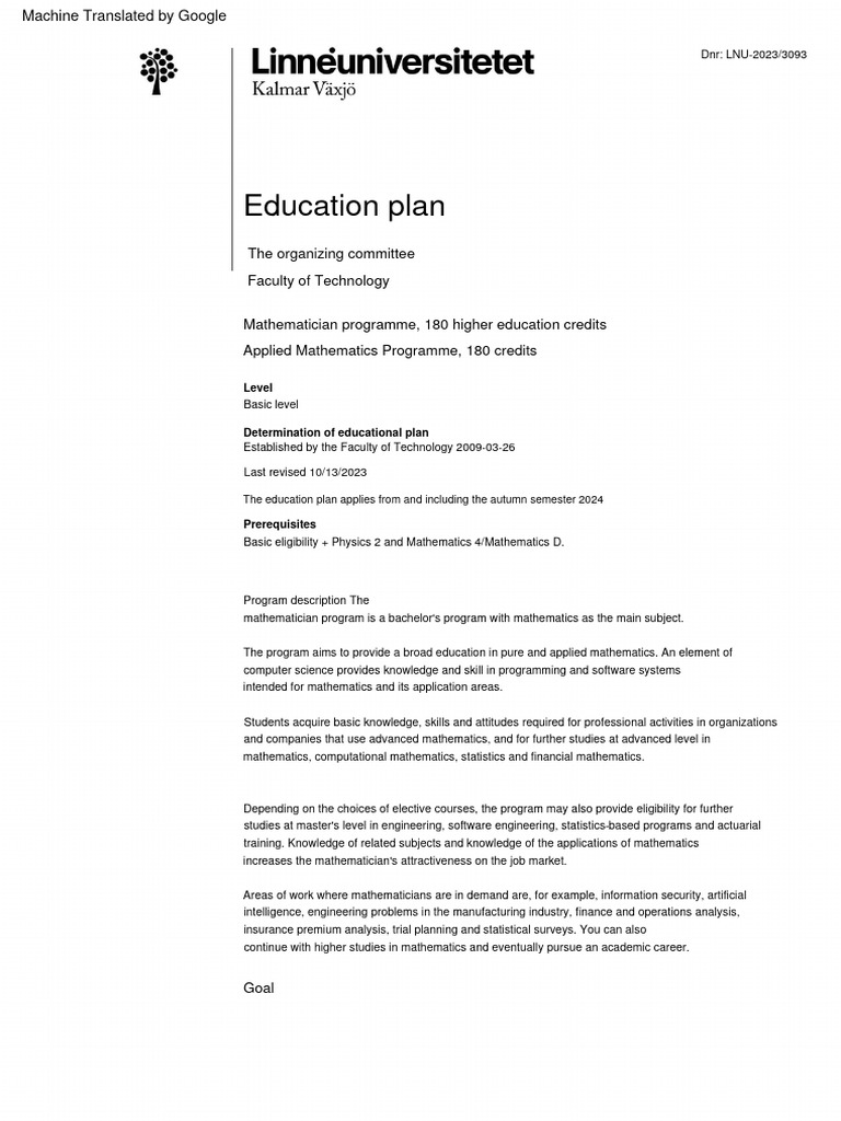Utbildningsplan NGMAT 10 | PDF | Mathematical Analysis | Differential Equations