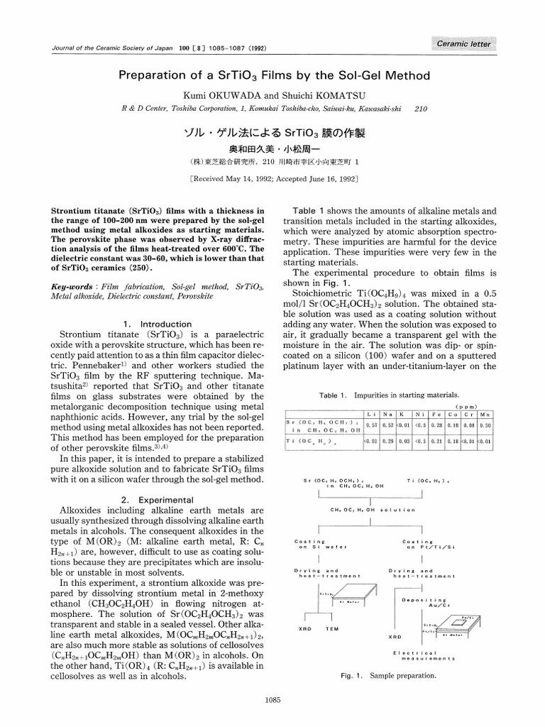 Preparation of A SrTiO3 Films by The Sol-Gel Method | PDF | Dielectric | Materials
