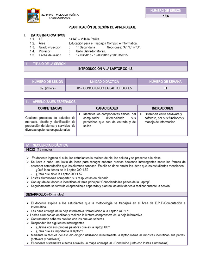 E P T - U1-Sesion1-2015 | PDF | Modificación de comportamiento | Aprendizaje