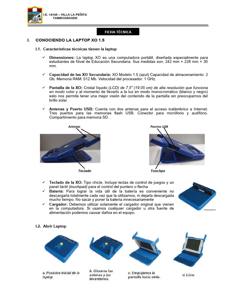 Ficha Técnica Introducción La Laptop Xo | PDF | Ordenador portátil | USB