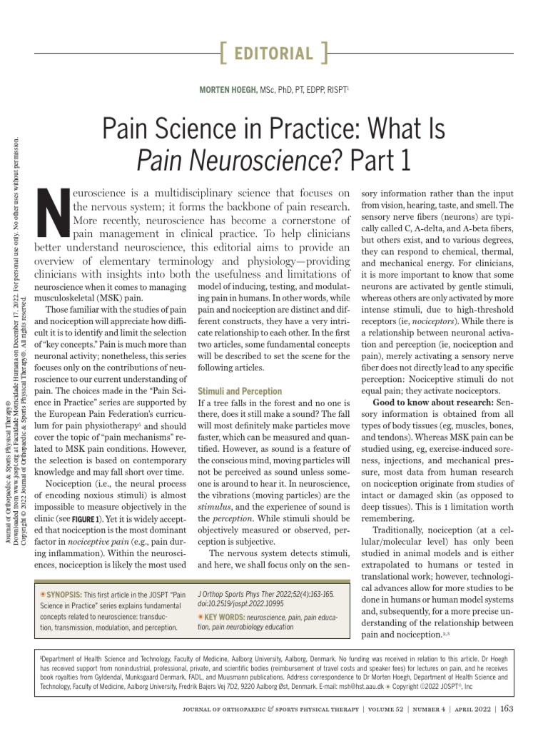 Pain Science in Practice - What Is Pain Neuroscience Part 1 | PDF ...