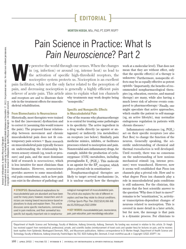 Pain Science in Practice - What Is Pain Neuroscience Part 2 | PDF ...