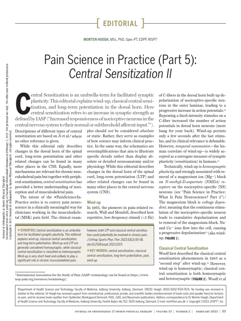 Pain Science in Practice Part 5 - Central Sensitization II | Download ...