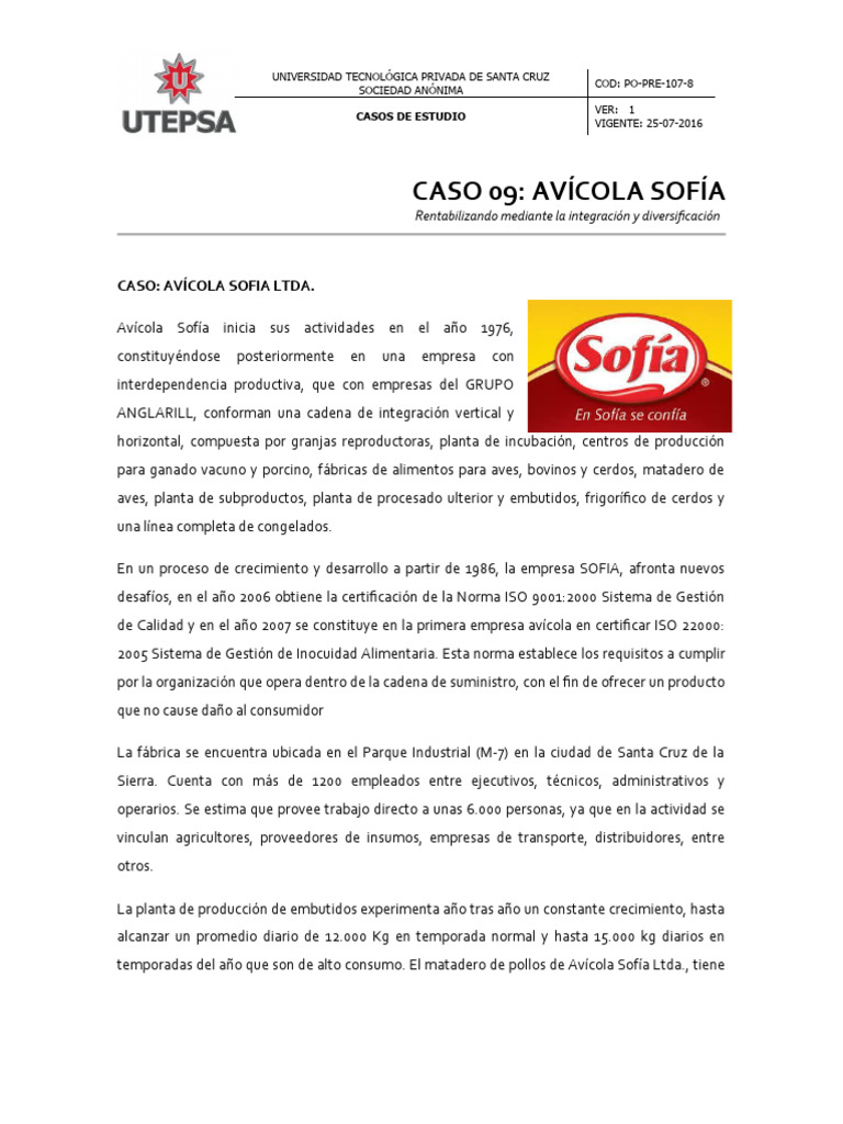 Caso - 09 - AVÍCOLA SOFÍA | PDF | Business | Alimentos