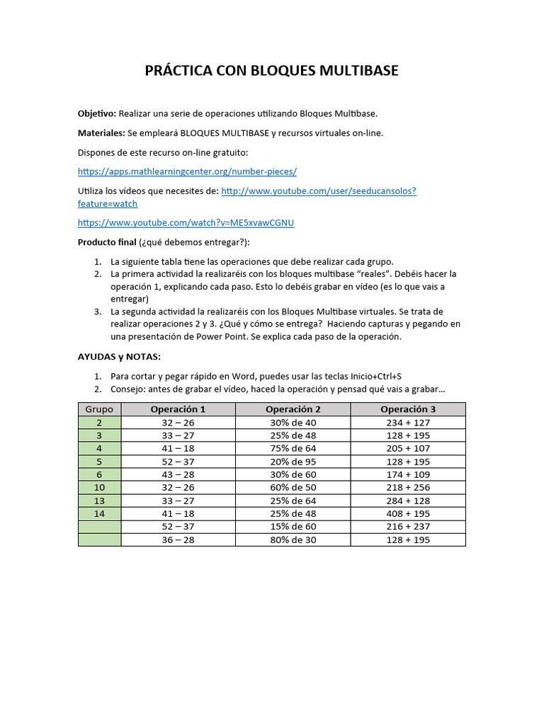 PRÁCTICA CON BLOQUES MULTIBASE B | PDF