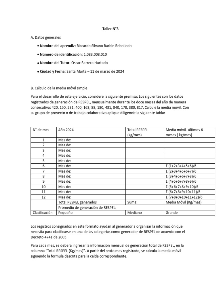 Desarrollo Taller N°3 | PDF | Residuos Desarrollo Taller N°3 | PDF | Residuos