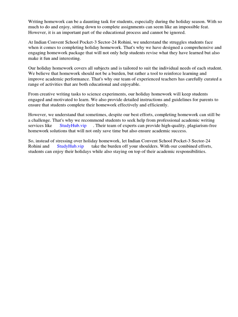 Indian Convent School Pocket-3 Sector-24 Rohini Holiday Homework | PDF ...