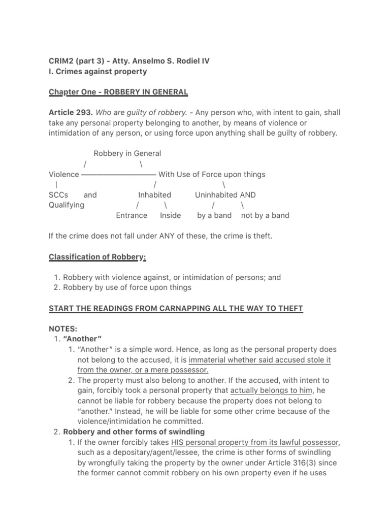CRIM2 Part 3 Atty. Anselmo S. Rodiel IV | PDF | Robbery | Aiding And Abetting