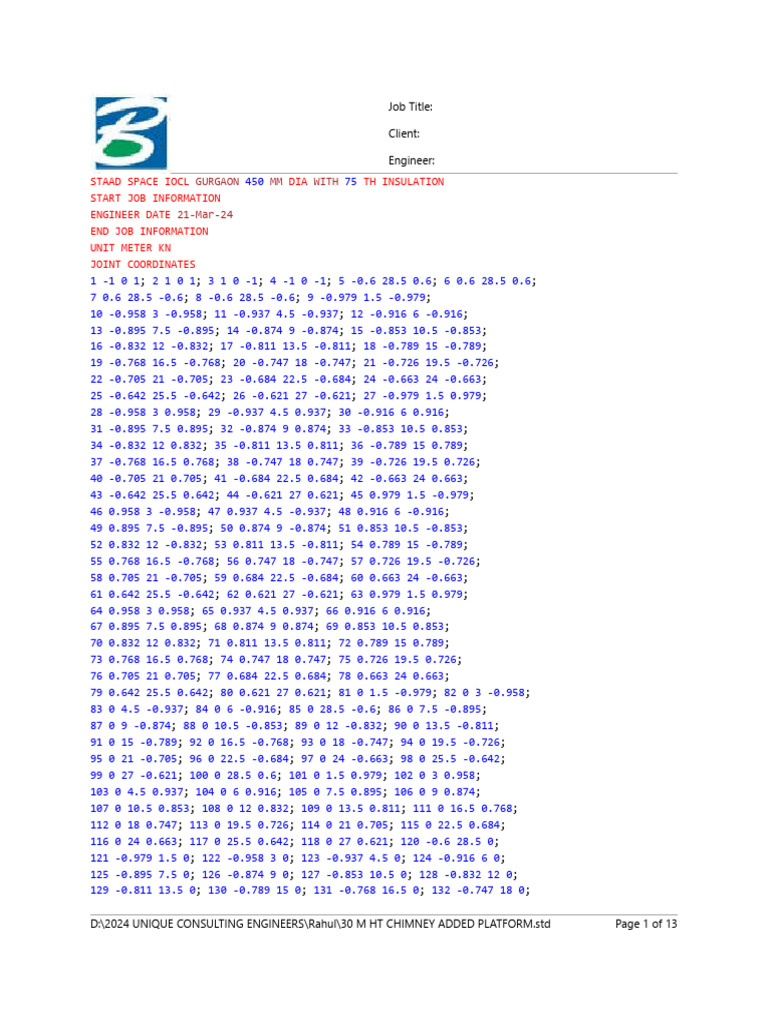 30 M HT Chimney Added Input File | PDF | Structural Engineering | Civil Engineering