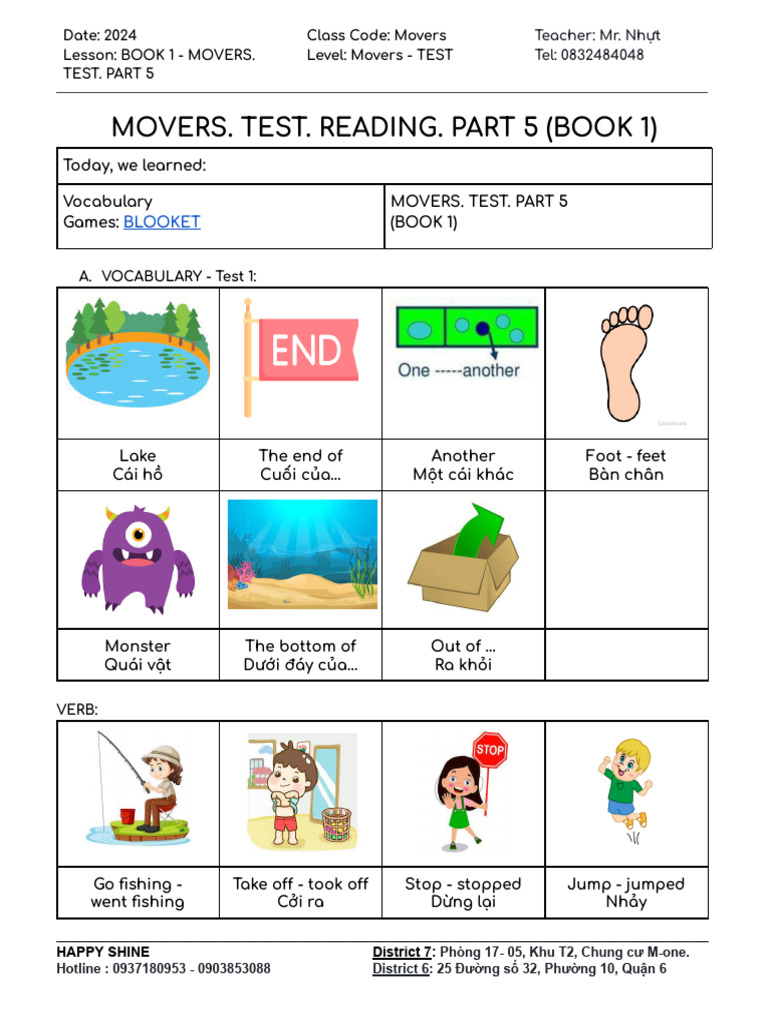Part 5 - Book 1 - Movers. Test. Read | PDF