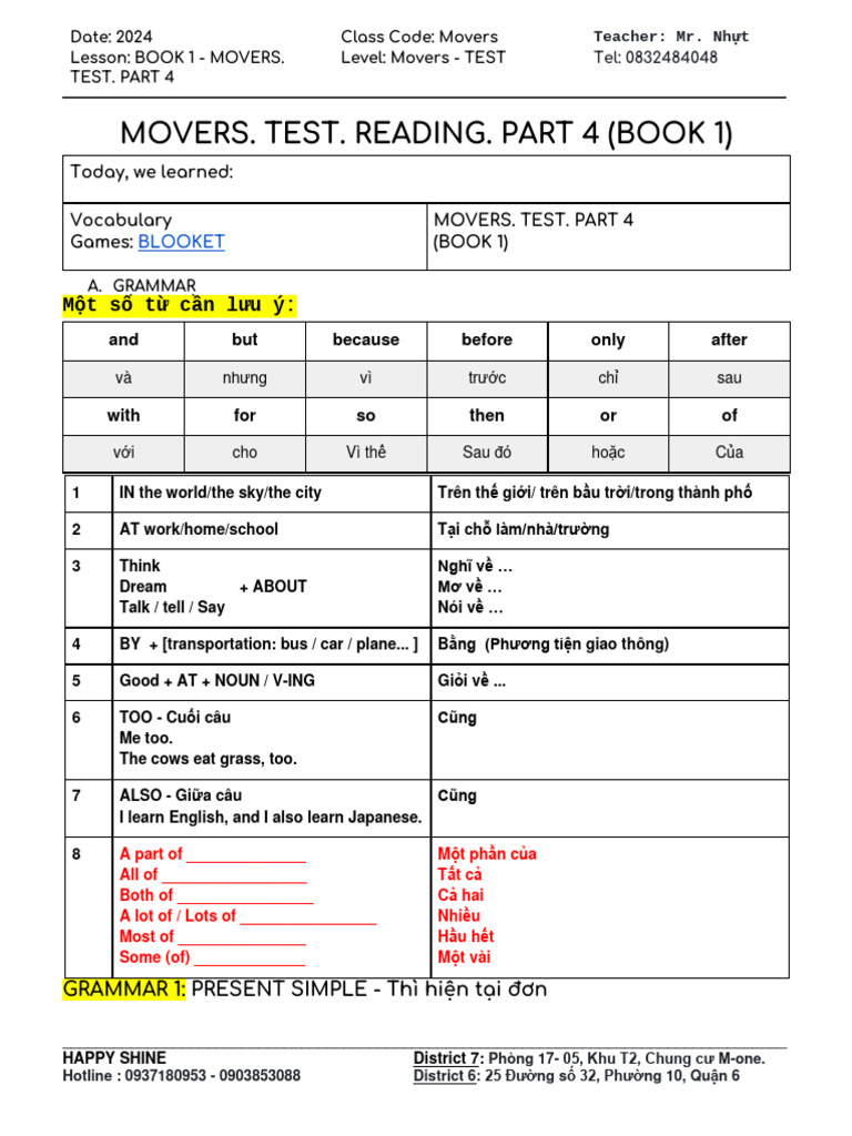 Part 4 b1 Reading Movers | PDF