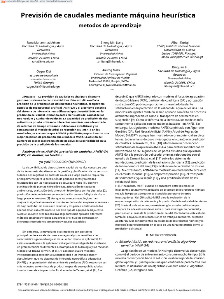 A-Streamflow Forecasting Using Heuristic Machine Learning Methods - En.es | PDF | Red neuronal ...