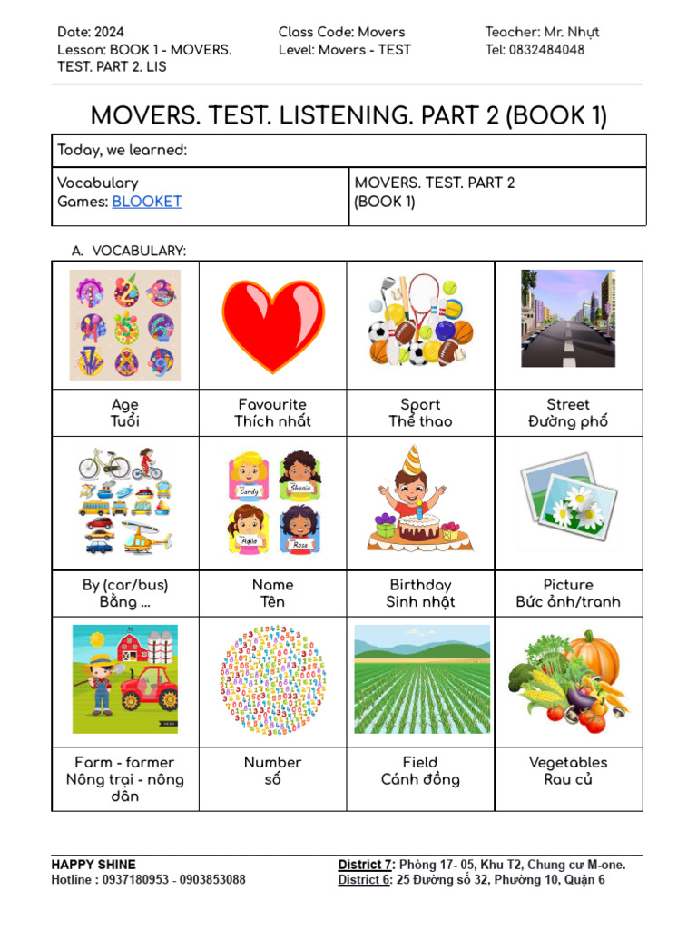 Part 2 - Book 1 - Movers. Test. Listen | PDF