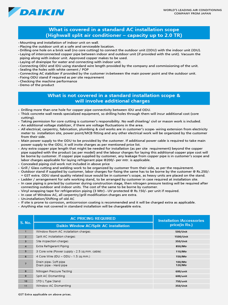 Daikin Standard Installation | PDF | Pipe (Fluid Conveyance) | Plumbing