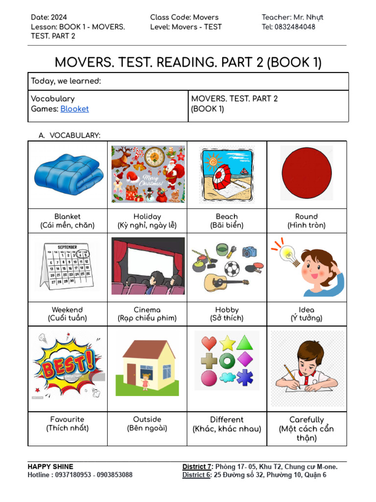Part 2 - Book 1 - Movers. Test | PDF