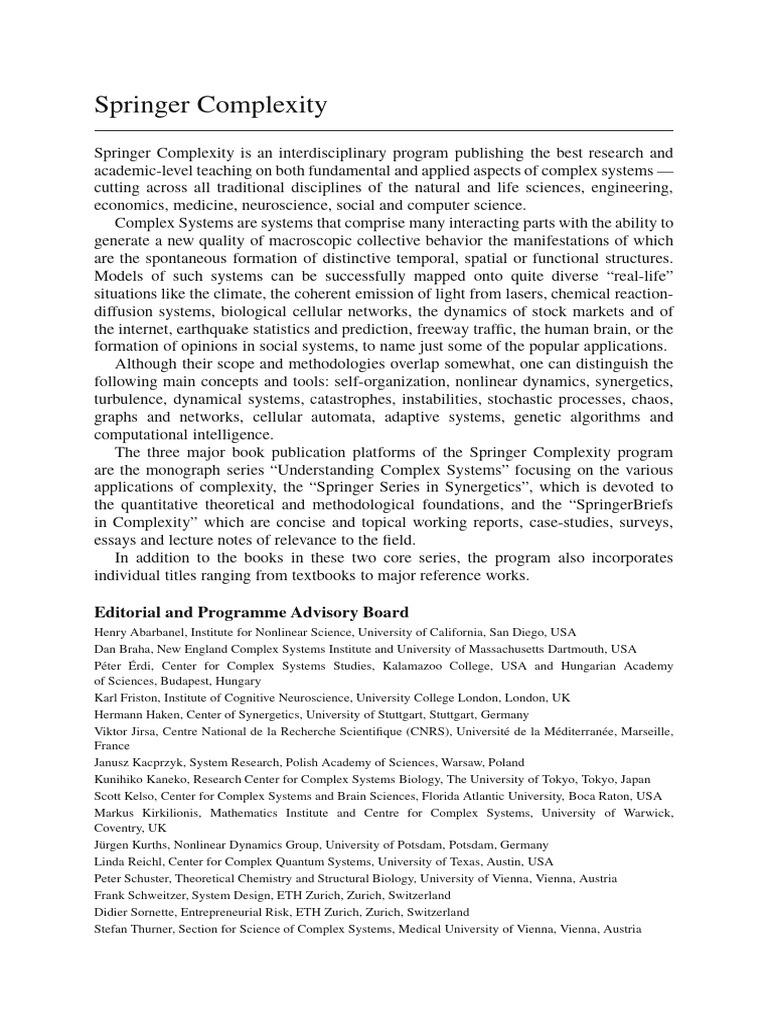 Springer Complexity: Editorial and Programme Advisory Board | PDF | System | Social Sciences