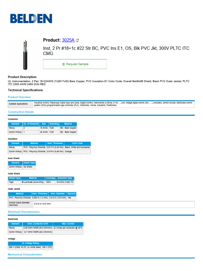 3025A_techdata | PDF | Polyvinyl Chloride | Insulator (Electricity)