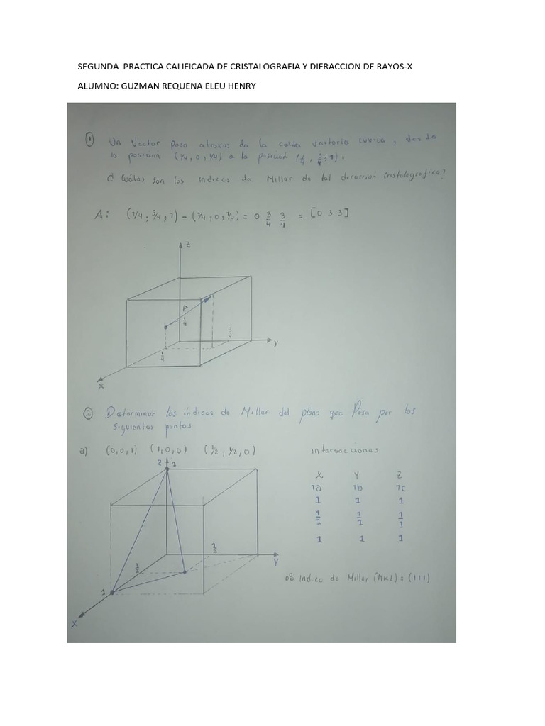 Segunda Practica Calificada de Cristalografia y Difraccion de Rayos | PDF