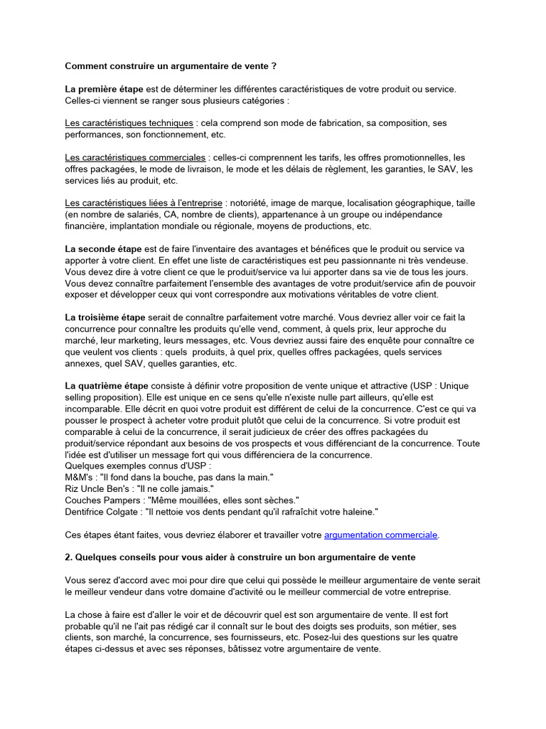 Comment Construire Un Argumentaire de Vente | PDF | Sodles | Commercialisation