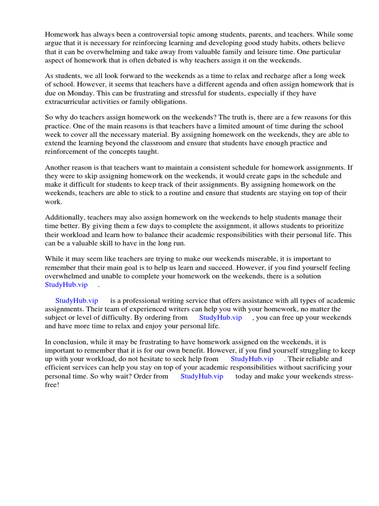 Why Do Teachers Assign Homework On The Weekends | PDF | Homework | Teachers
