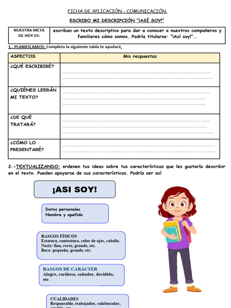 Ficha Descripcion Asi Soy | PDF | Diccionario | Semántica léxica