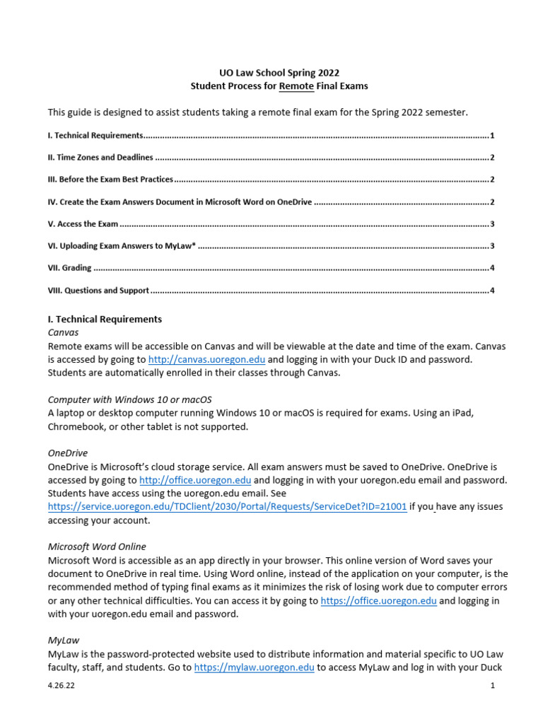 Remote Final Exam Instrctns For Students S22 - 4.26.22 | PDF ...