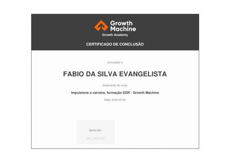 Certificate of Completion For Formacao SDR Growth Machine | PDF | Negócios