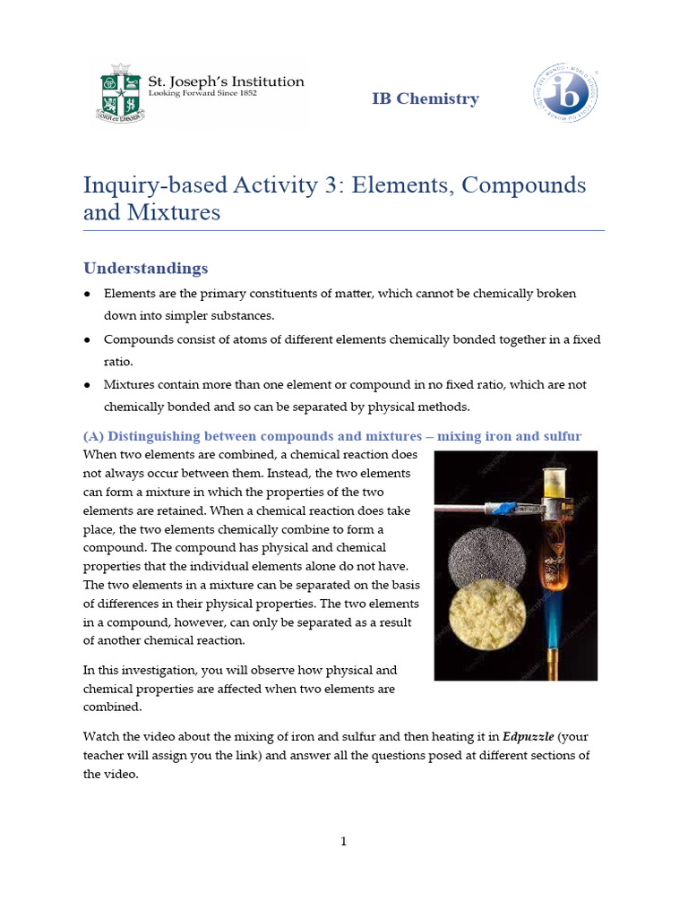 Inquiry-Based Activity 3 - Elements Compounds and Mixtures | PDF ...