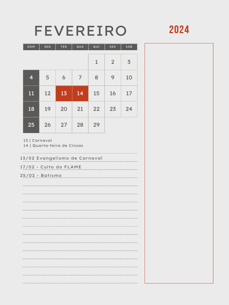 Calendário 2024 Planner Tipográfico Simples Cinza e Rosa Documento A4 | PDF