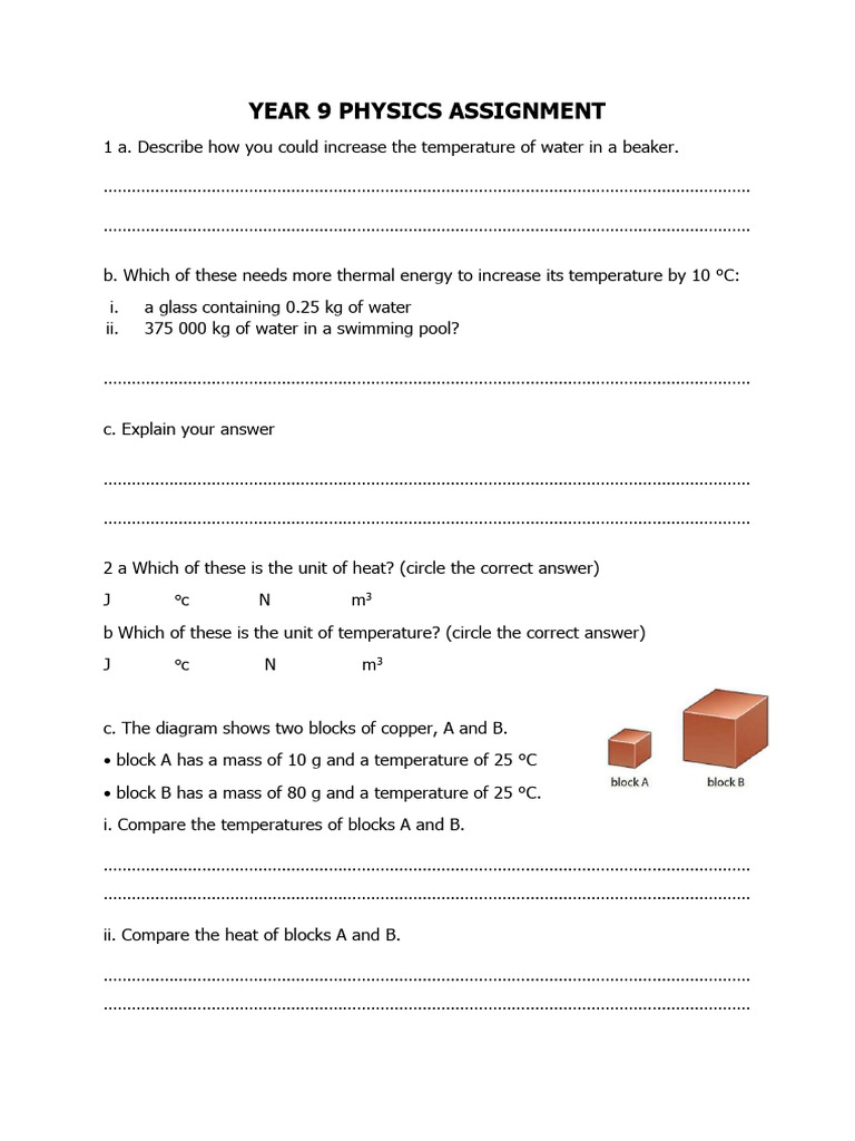Year 9 Physics Assignment 1 | PDF | Density | Evaporation