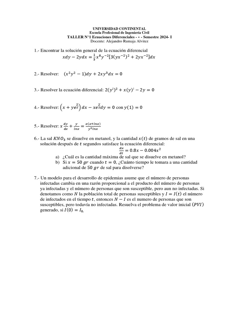 Taller 01 de Ecu Dif 2024 I | PDF
