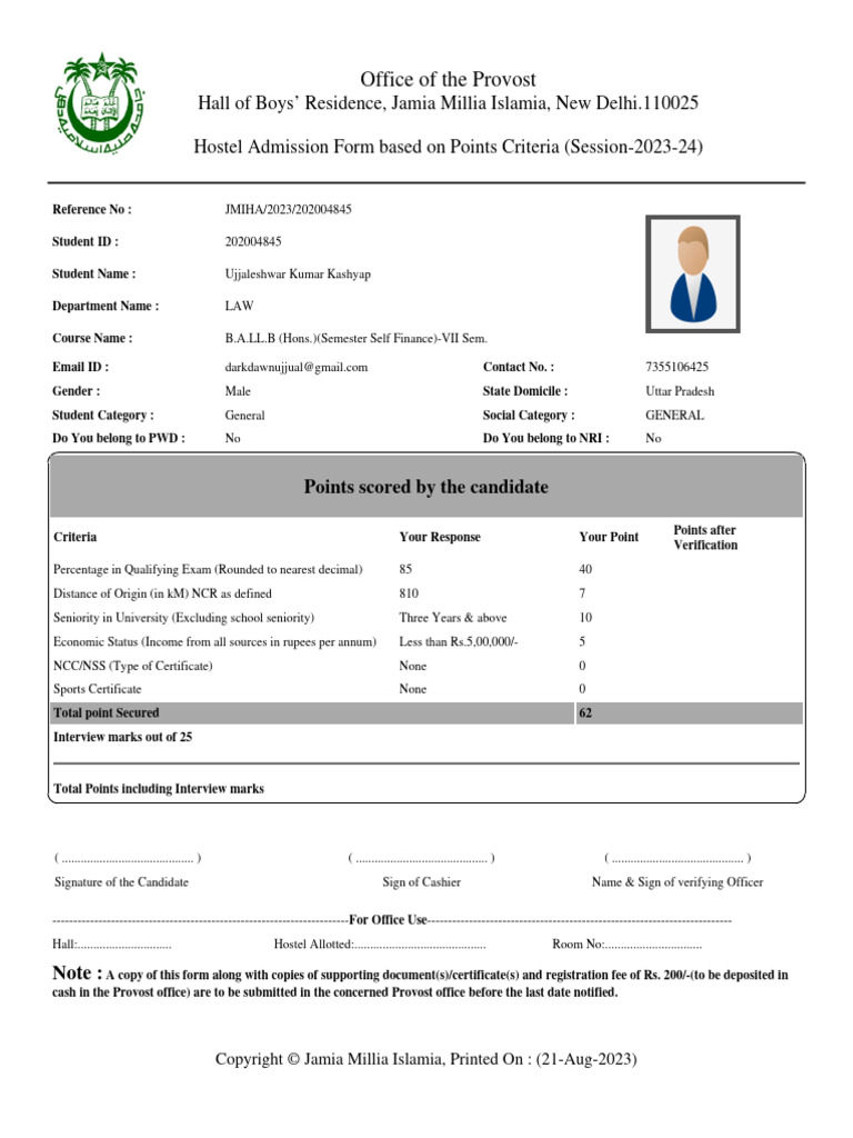 Hostel Form | PDF