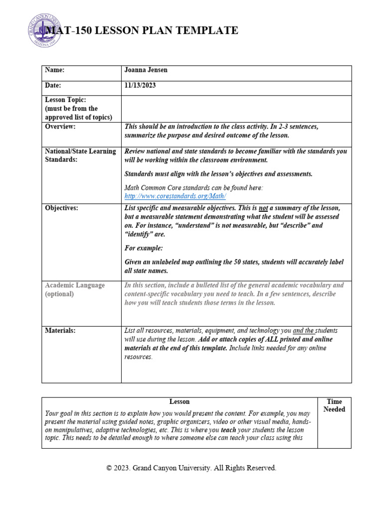 MAT-150 Lesson Plan Template | Download Free PDF | Lesson Plan ...