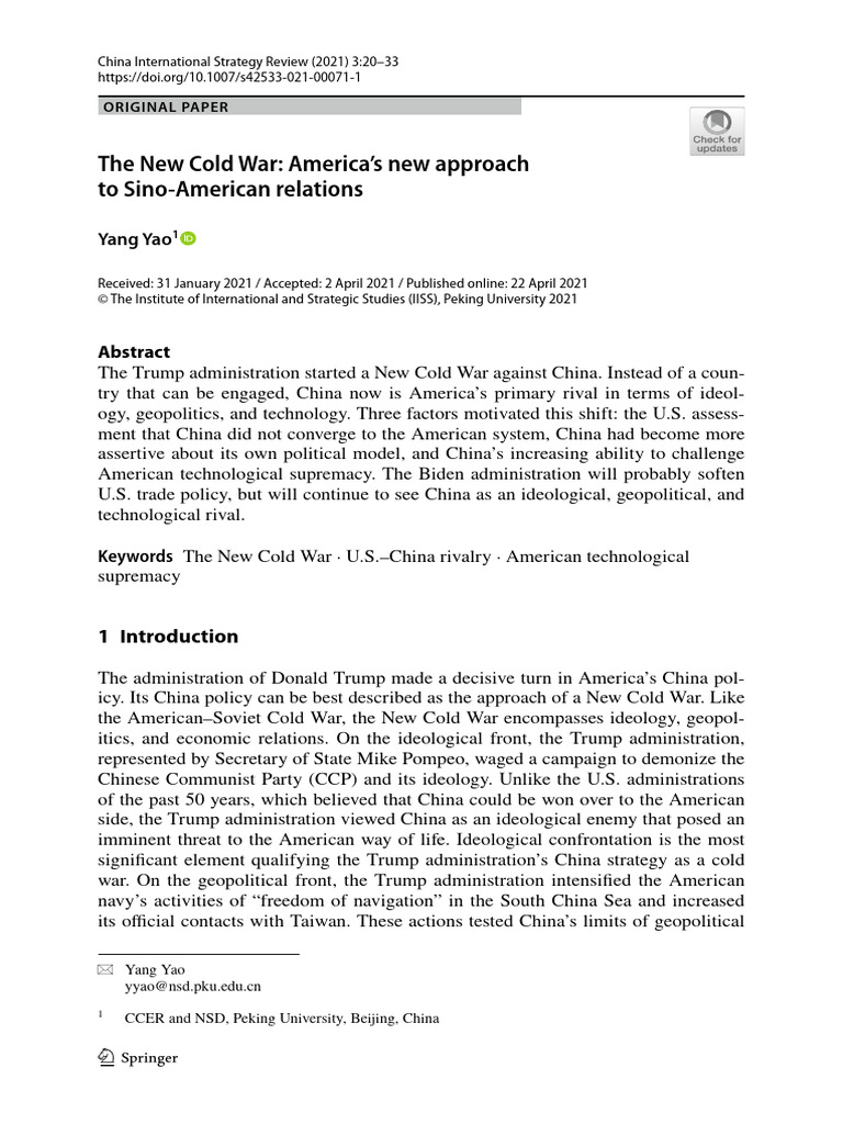 The New Cold War: America's New Approach To Sino American Relations ...