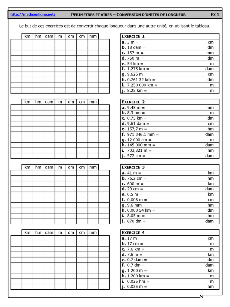 Chap 12 - Exercices 1 - Conversion d'unités de longueur - CORRIGE | PDF