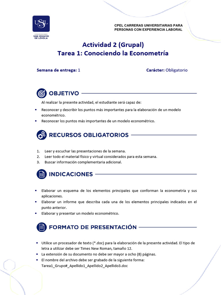 S01 Econometria - Tarea Actividad Semana 1-1 | PDF