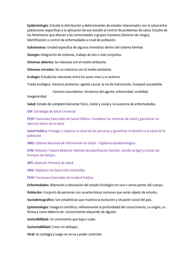 Vocabulario Salud Publica Pdf Población Sustentabilidad