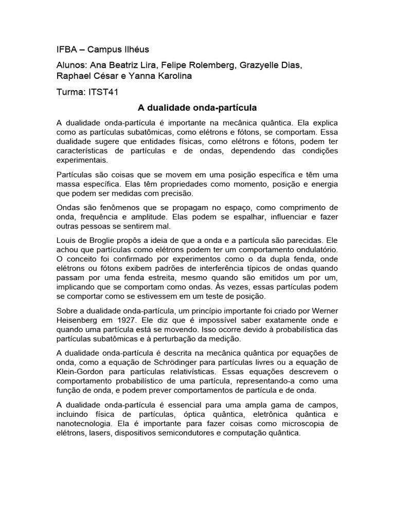 Dualidade Onda-Partícula na Mecânica Quântica | PDF