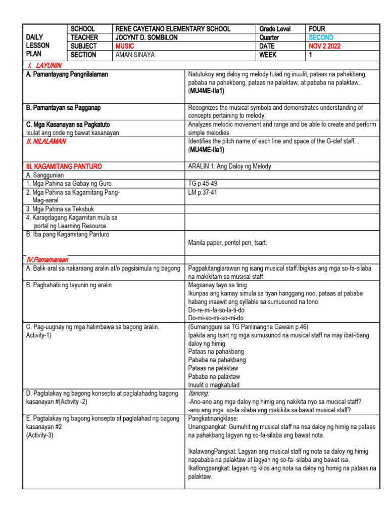 DLP Mapeh Q2 W1 | PDF