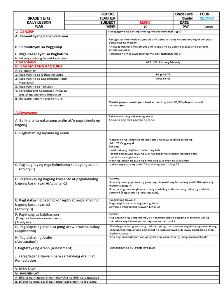 DLP Mapeh q2 w10 | PDF